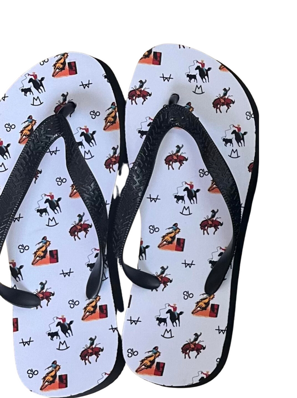 White Vintage Cowboy Flip Flops - Front Porch Wholesale